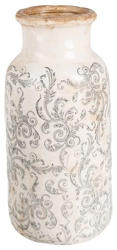 Béžová keramická dekorační váza se šedými ornamenty Gassia L - Ø 15*32 cm