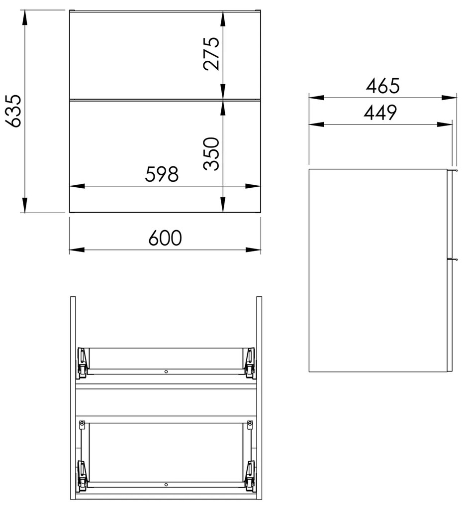 Elita Look, skříňka pro umyvadlo na pultovou desku 60x45x64 cm 2S PDW, antracitová lesklá, ELT-167090