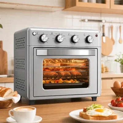 HOMCOM elektrická stolní trouba 30 L 1600 W horkovzdušná fritéza se 7 režimy ohřevu a časovačem 43x39x39 cm stříbrná