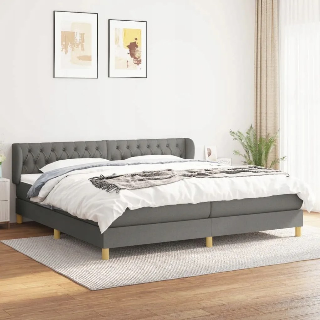 Box Spring Postel S Matrací Textil Tmavě Šedá Prošívaný design 200 x 200