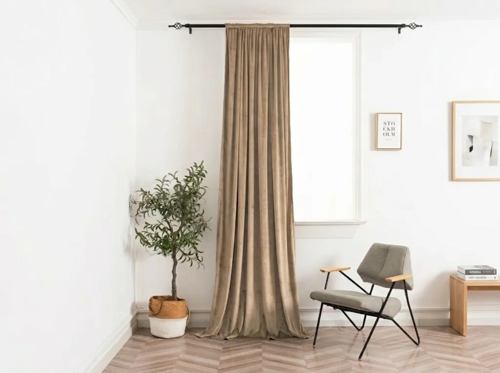 Zatemňovací závěs ELVIO VELVET 140x250 cm, béžový Zavěšení: Kovové kroužky