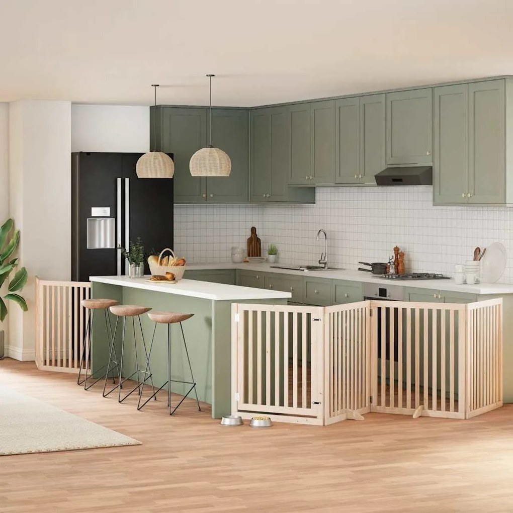 Zábrana pro psy s dvířky skládací 6 panelů 480 cm topol 3155669