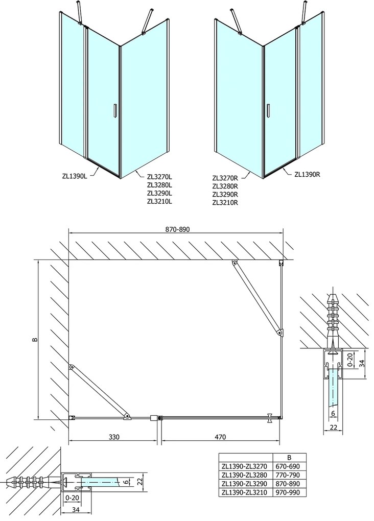 Polysan, Zoom Line čtvercová sprchová zástěna 900x900mm, L/P varianta, ZL1390ZL3290
