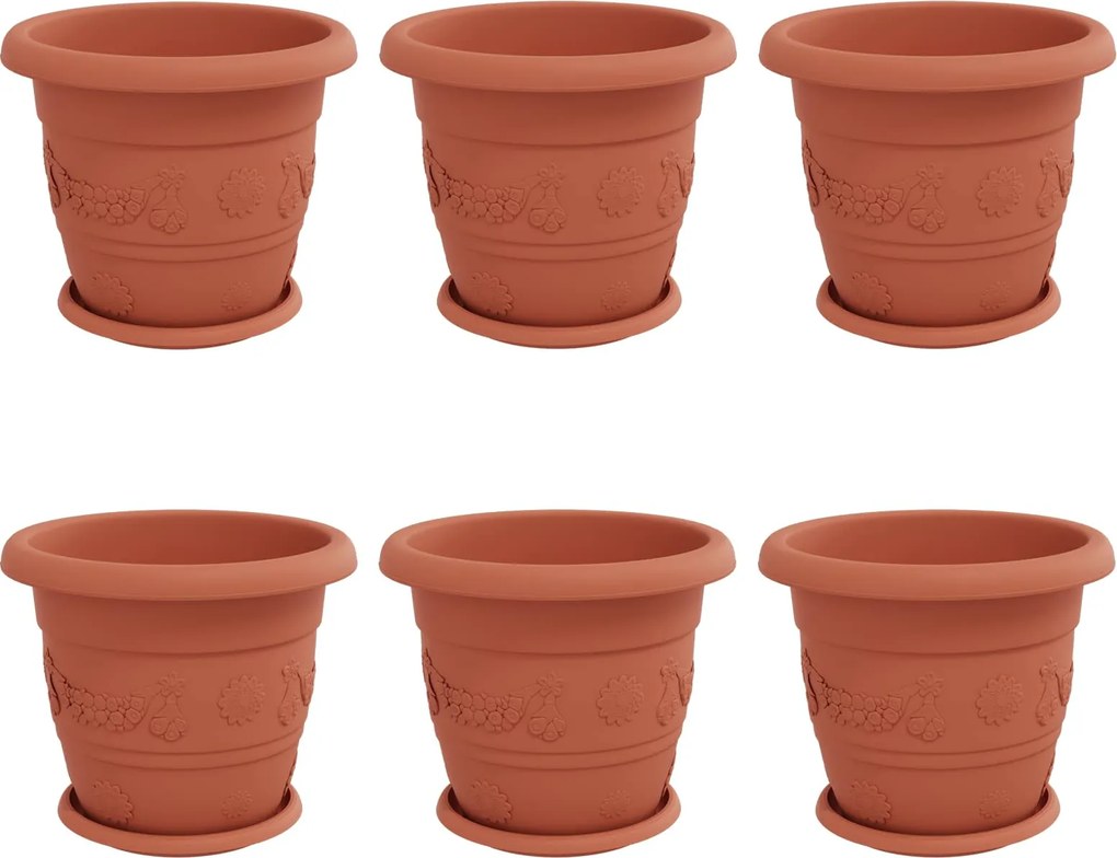 Květináče 6 ks Cihlově červená Ø 30 x 25 cm Plast 3403272