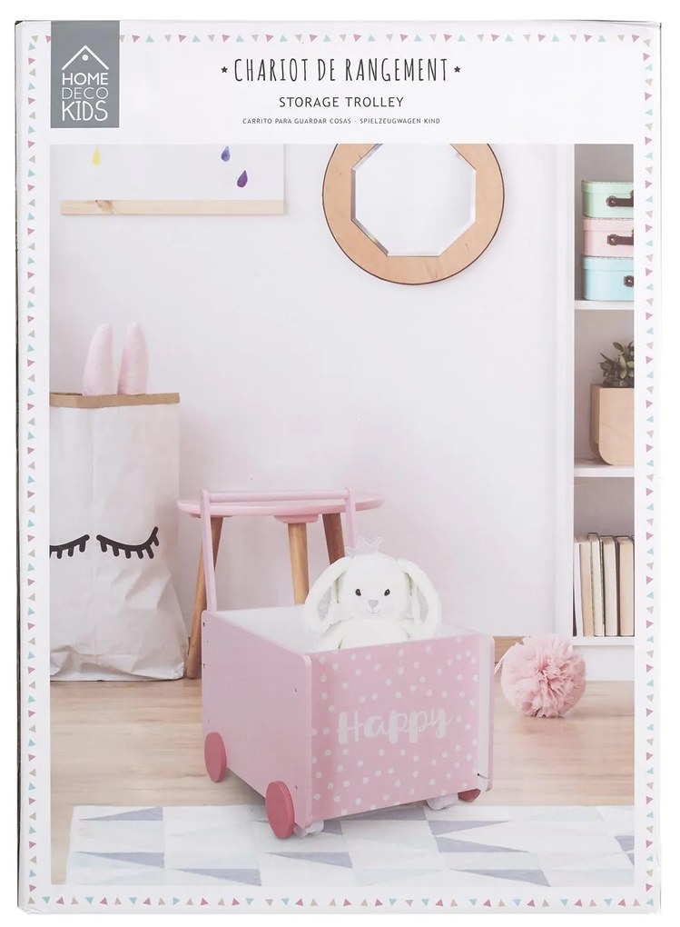 Home Deco Kids Dětská truhla na kolečkách s rukojetí Happy růžová