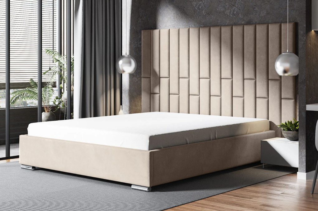 Eka Čalouněná postel LANA 90 x 200 cm Barva látky Trinity: Hořčicová (Trinity 2326), Úložný prostor: S kovovým rámem úložného prostoru
