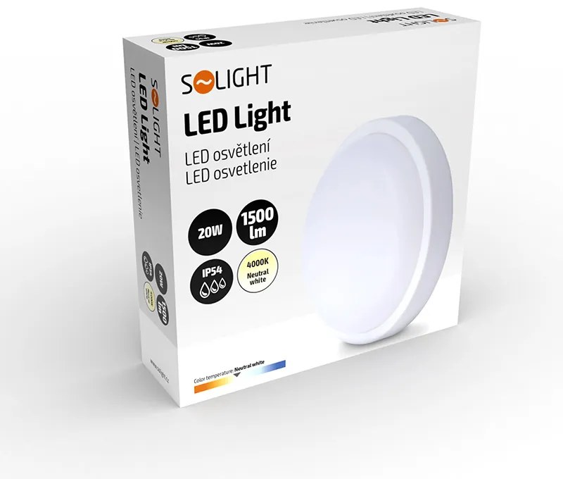 Solight LED venkovní osvětlení kulaté, 20W, 1500lm, 4000K, IP54, 20cm