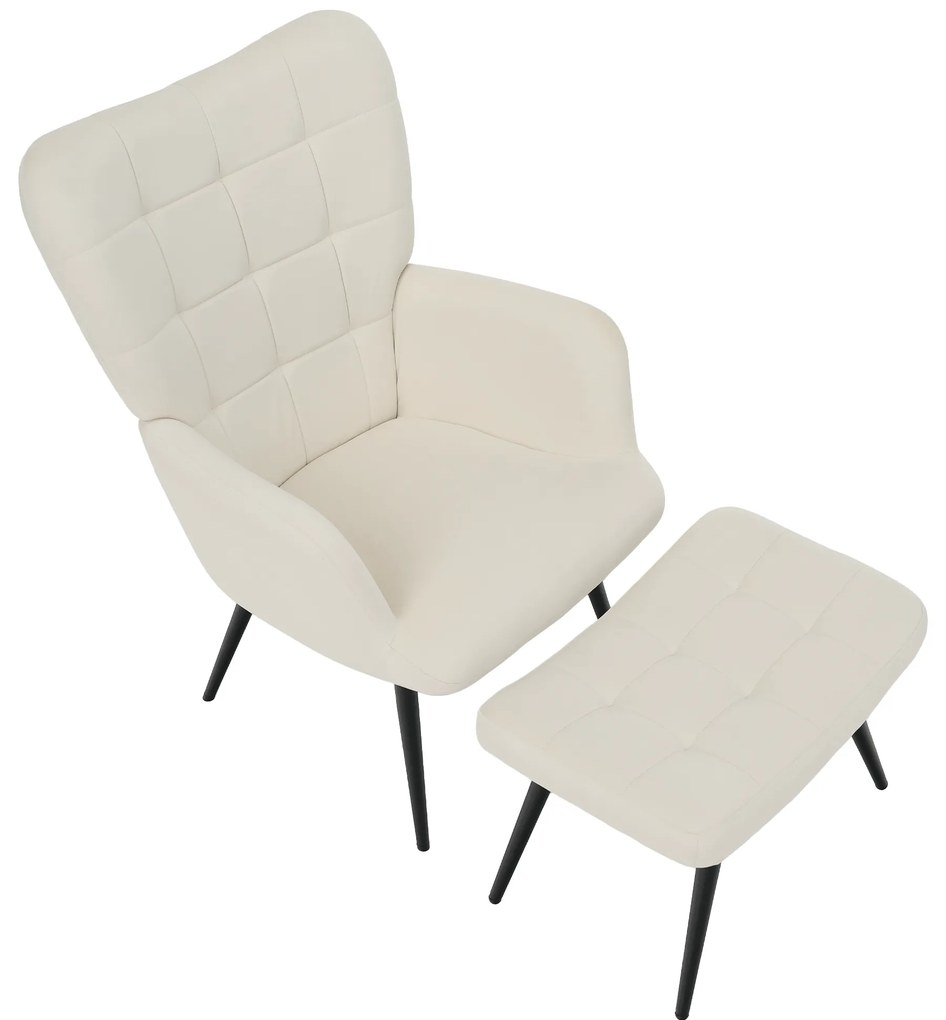 Relaxační křeslo ušák s podnožkou LUMEN - bílá Velvet látka