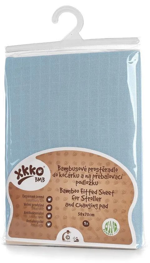 Kikko Bambusové prostěradlo s gumou 50x70 cm Baby Blue Cross