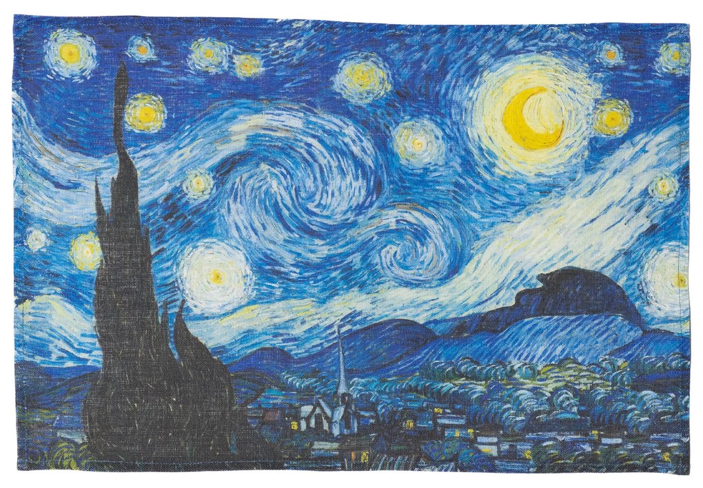 Lenbutik Luxusní lněná utěrka ,70x45 cm - Vincent Van Gogh  Hvězdná noc/ Starry night