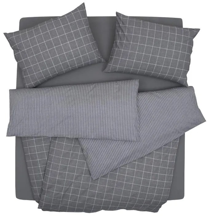 SCANquilt povlečení KLASIK kostka+proužek šedá 140 x 200/70 x 90 cm