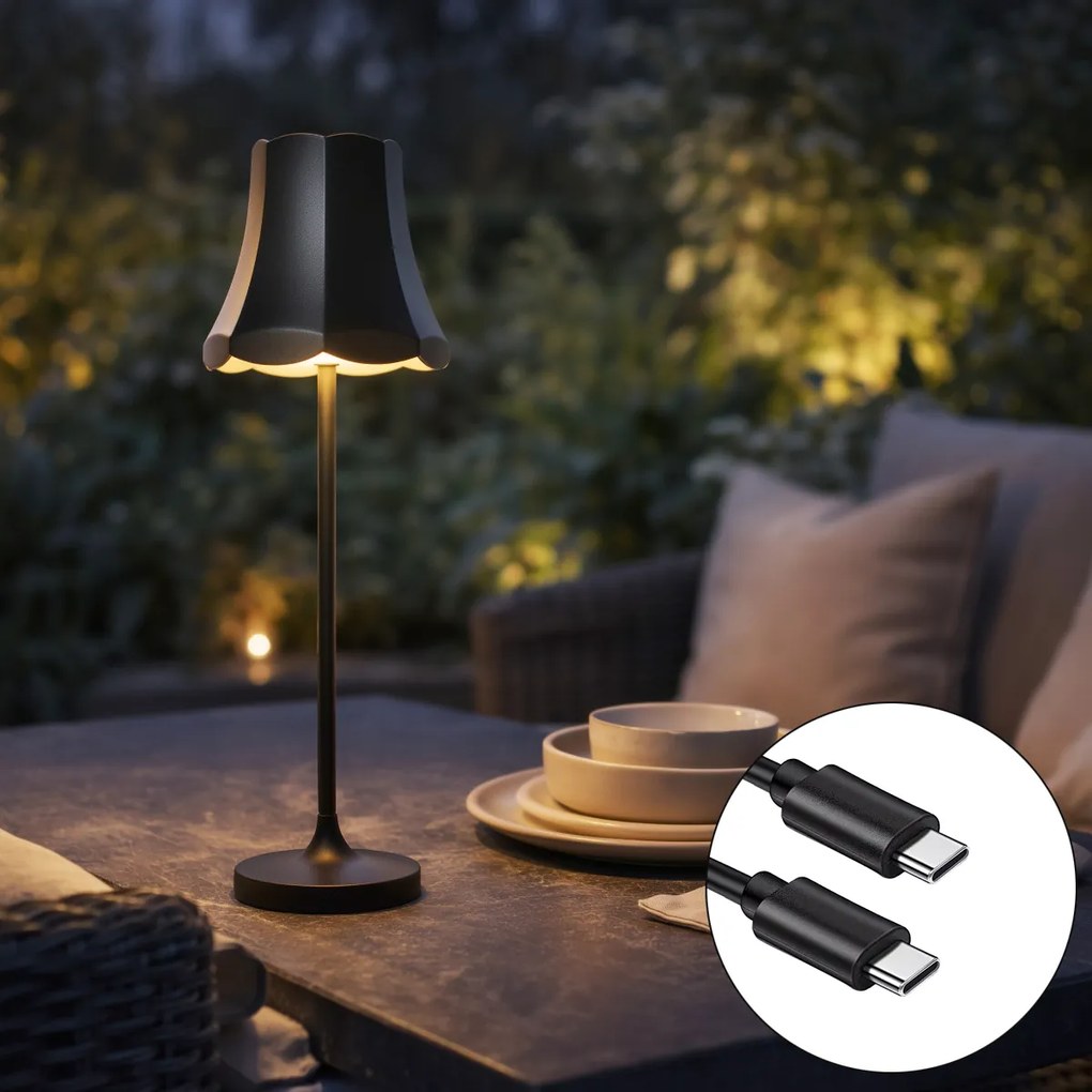 Retro stolní lampa černá dobíjecí IP44 - Granny