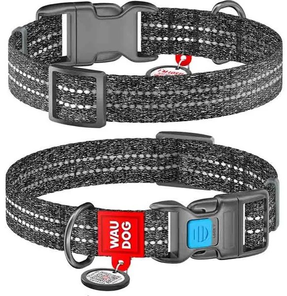 Obojek bavlna 20mmx28-40cm WAUDOG šedý