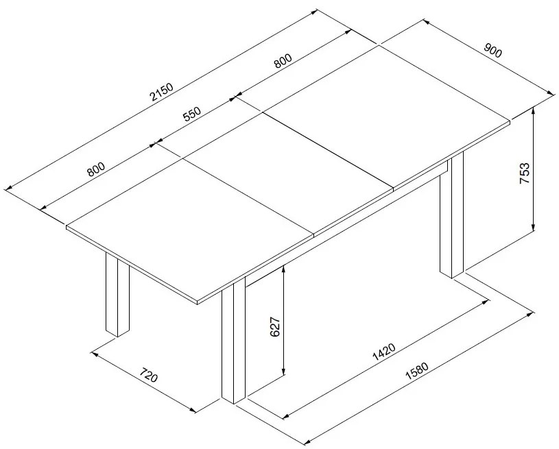 Rozkládací jídelní stůl Bergen 160x90 cm, bílá/dub artisan