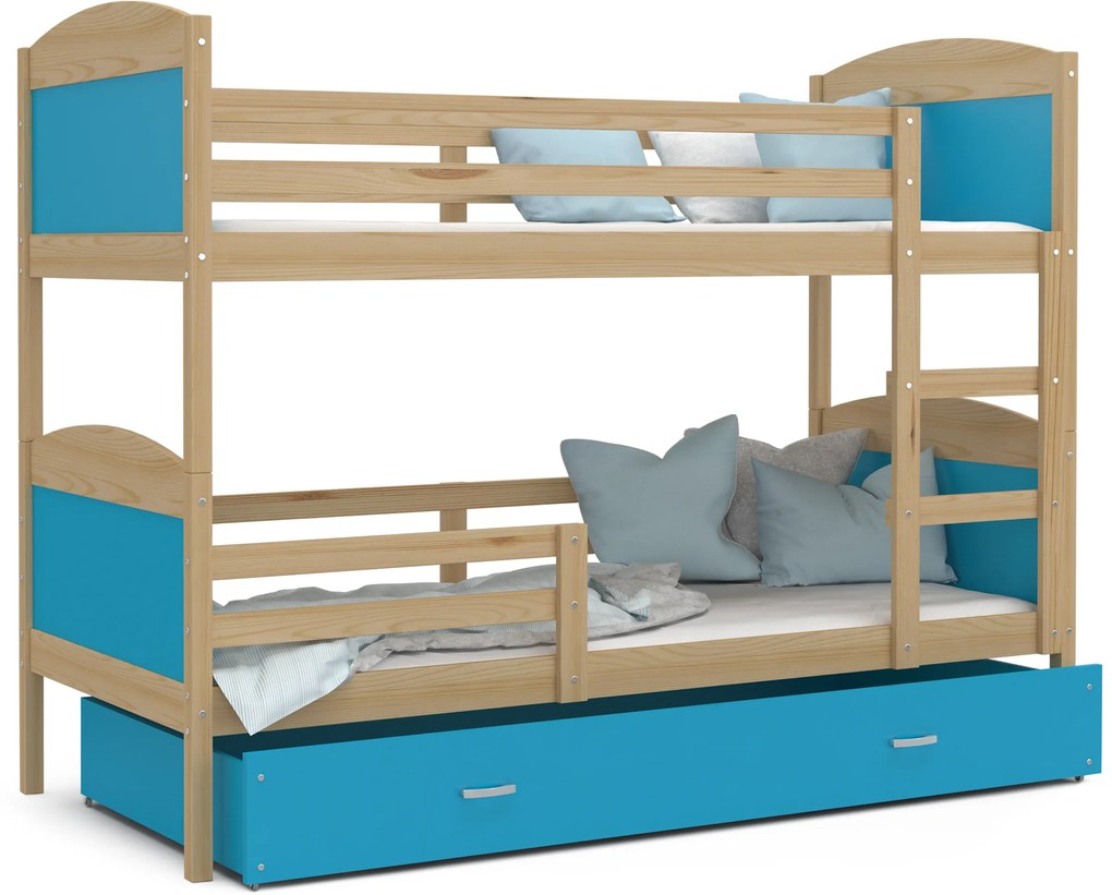 BabyBeds Dětská patrová postel s úložným prostorem MATYÁŠ borovice Velikost postele: 190x80 cm, Barva šuplíku: Růžová