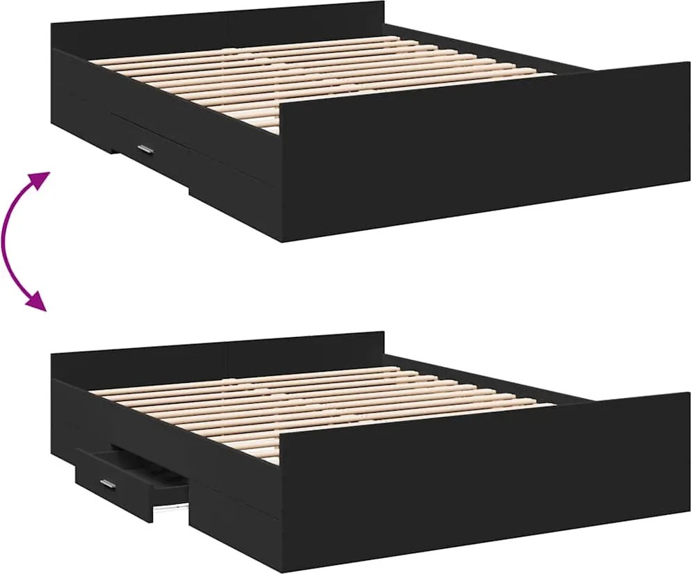 Rám postele se zásuvkami černý 150 x 200 cm kompozitní dřevo 3280287