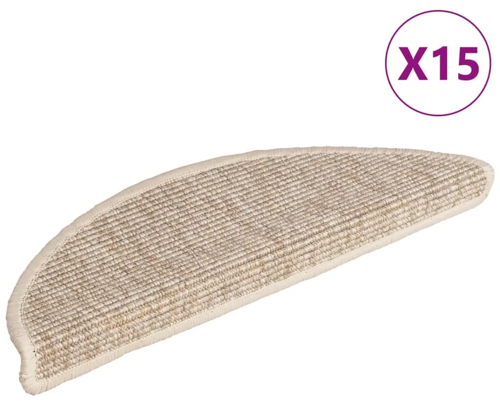 vidaXL Marketos Schodové rohože 15 ks 56 x 17 x 3 cm světle béžové, půlkulaté