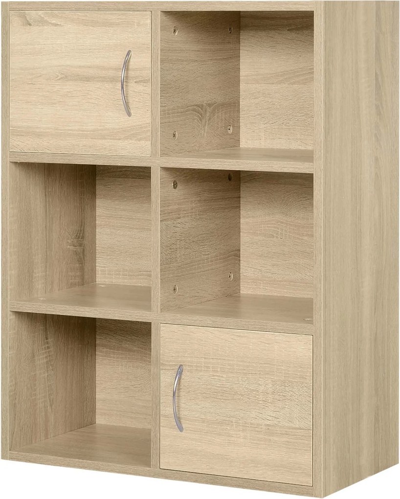 HOMCOM Dřevěná Knihovna, Víceúčelový Skříň s 3 Policemi, 4 Přihrádkami a 2 Dveřmi, 61,5x29,5x80cm | Aosom
