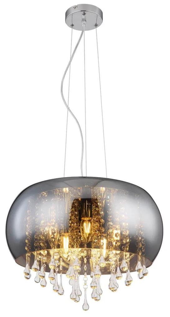 Závěsné designové osvětlení KALLA, 5xE14, 25W, kouřové sklo, 44cm, kulaté Globo KALLA 15809H1