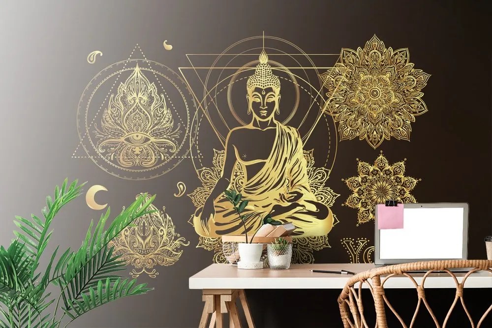 Samolepící tapeta zlatý meditující Buddha - 300x200 cm