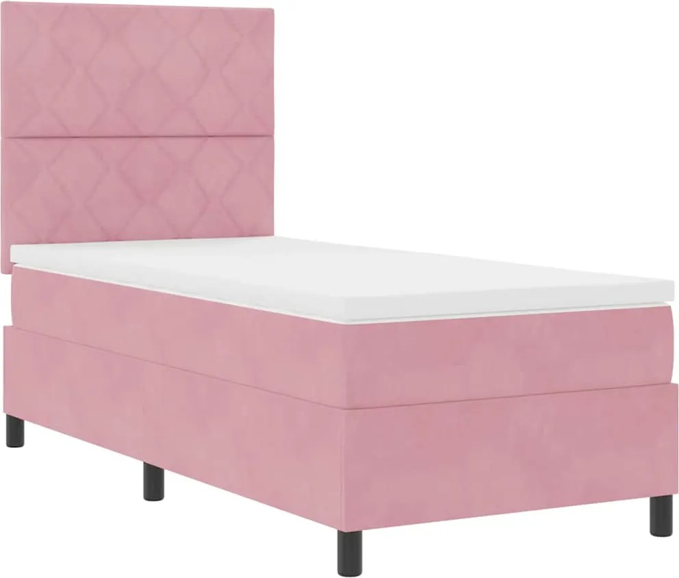 Postel s boxspringem s čelo Růžová 90 x 190 cm samet 3339871