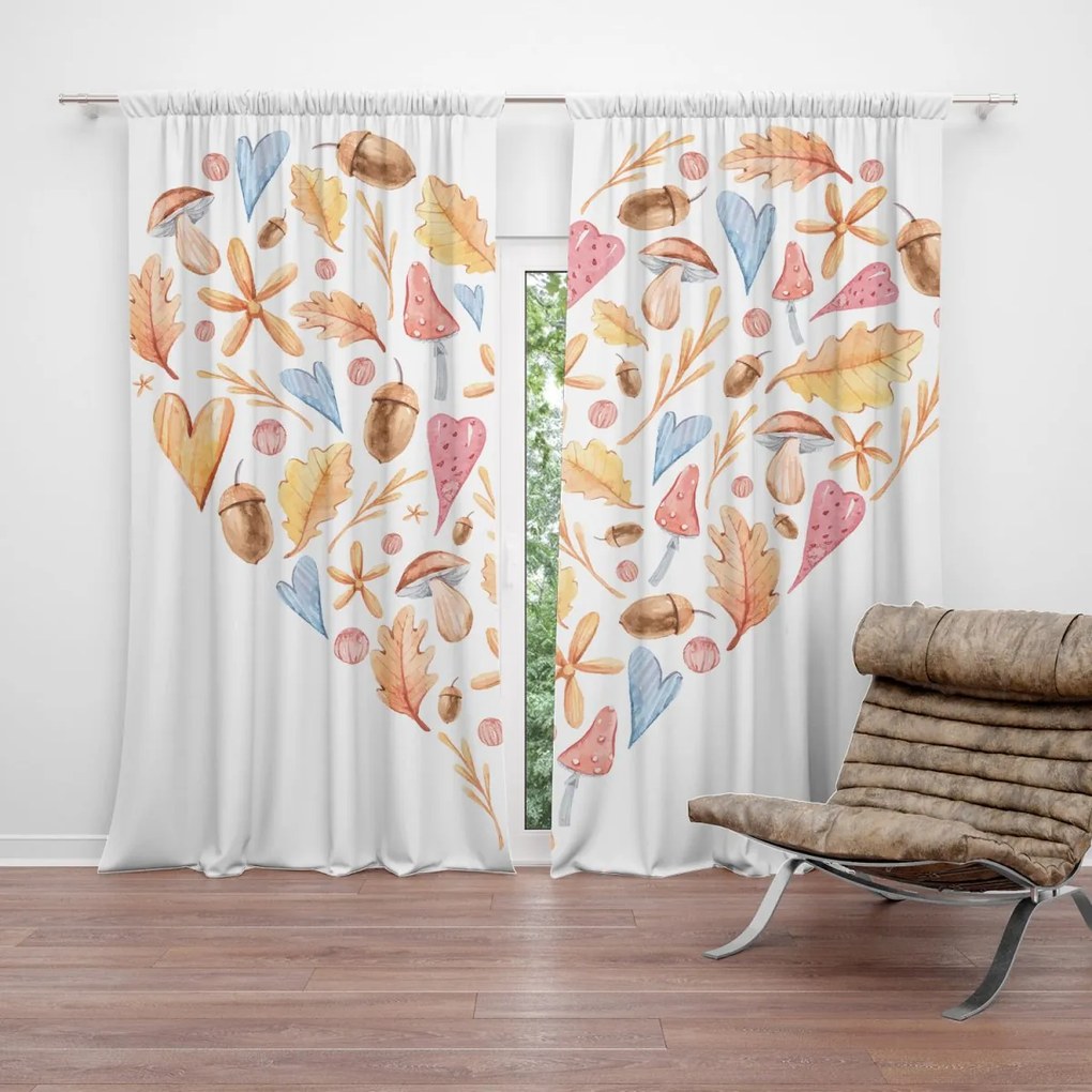 Sablio Závěs Podzimní srdce: 2ks 140x250cm