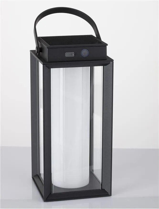 NV 9002862 Venkovní stolní lampa VERHAAL černý hliník a čiré sklo LED 2W 3000K 3,7V 360st. IP54 solární / USB kabel / vypínač na těle - NOVA LUCE