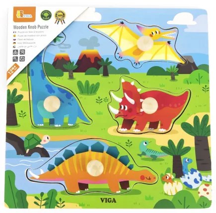 Dřevěná vkládačka s úchyty Viga 44596 dinosauři