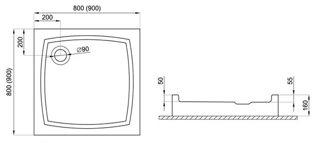 Polimat Kompaktní čtvercová akrylátová sprchová vanička Patio 1 80x80 (90x90) Barva: Bílá, Rozměry (cm): 80x80