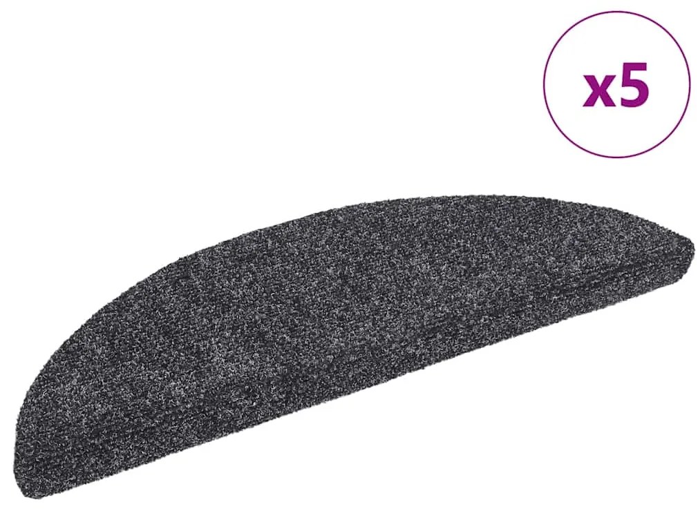 Schodové rohože samolepicí 5 ks 56 x 17 x 3 cm tmavě šedé, půlkulaté 149676