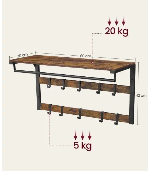 Nástěnný věšák s policí NATE hnědá/černá