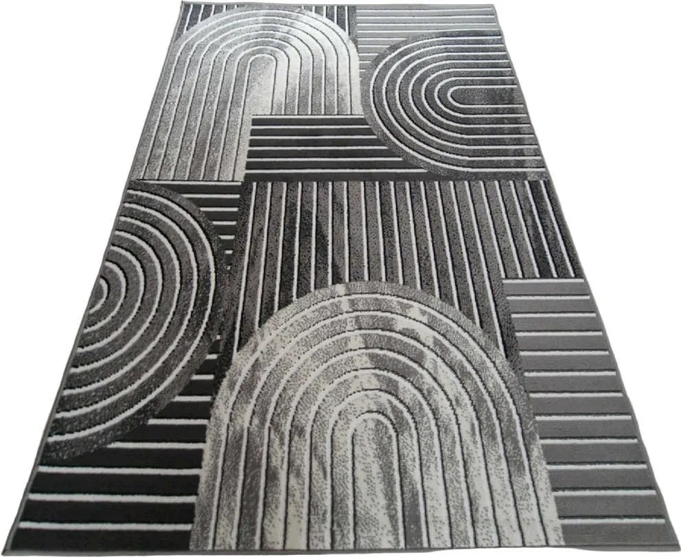 HU Šedý geometrický obdélníkový koberec NEW IDEA 90141-0433 Rozměr: 50x80 cm
