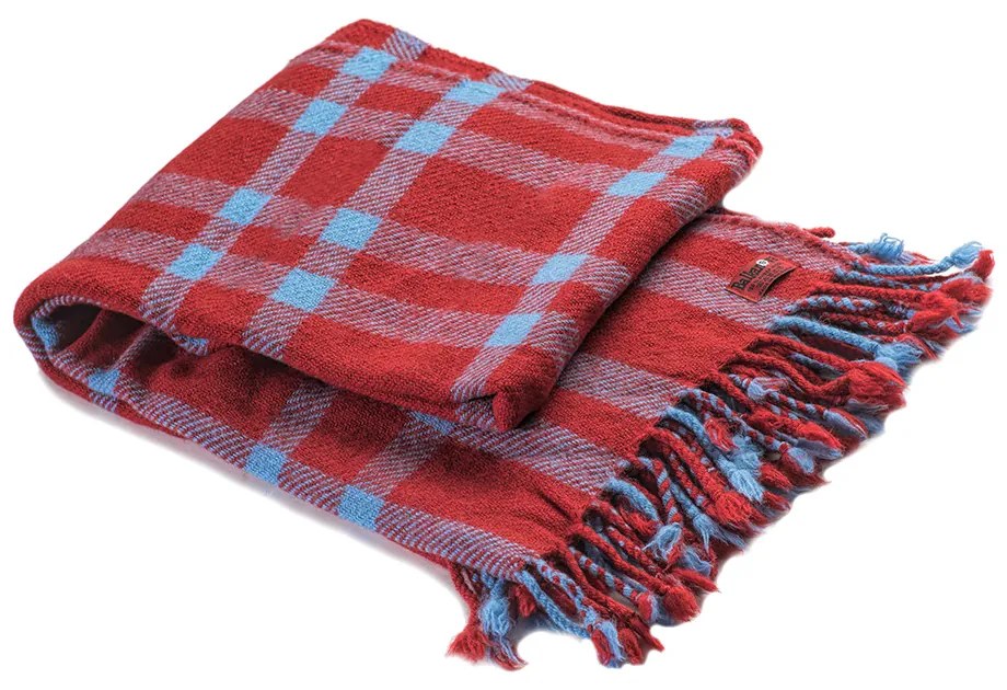Vlněná deka Perelika merino - červená kostka