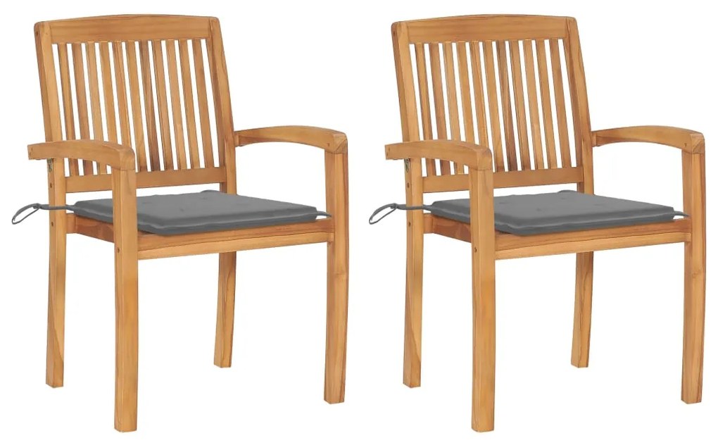 3063253 vidaXL Zahradní židle 2 ks šedé podušky masivní teakové dřevo