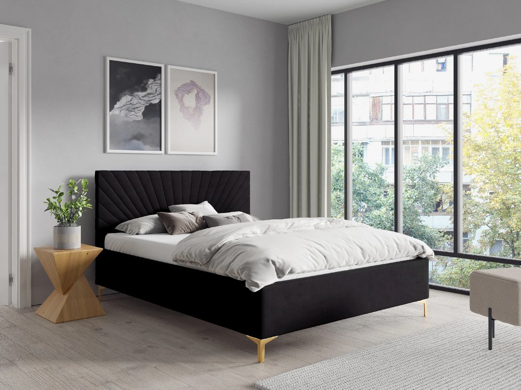 Eka Čalouněná postel AFRODITE+ 140x200 cm Barva látky Trinity: Černá (Trinity 2316), Úložný prostor: Bez úložného prostoru