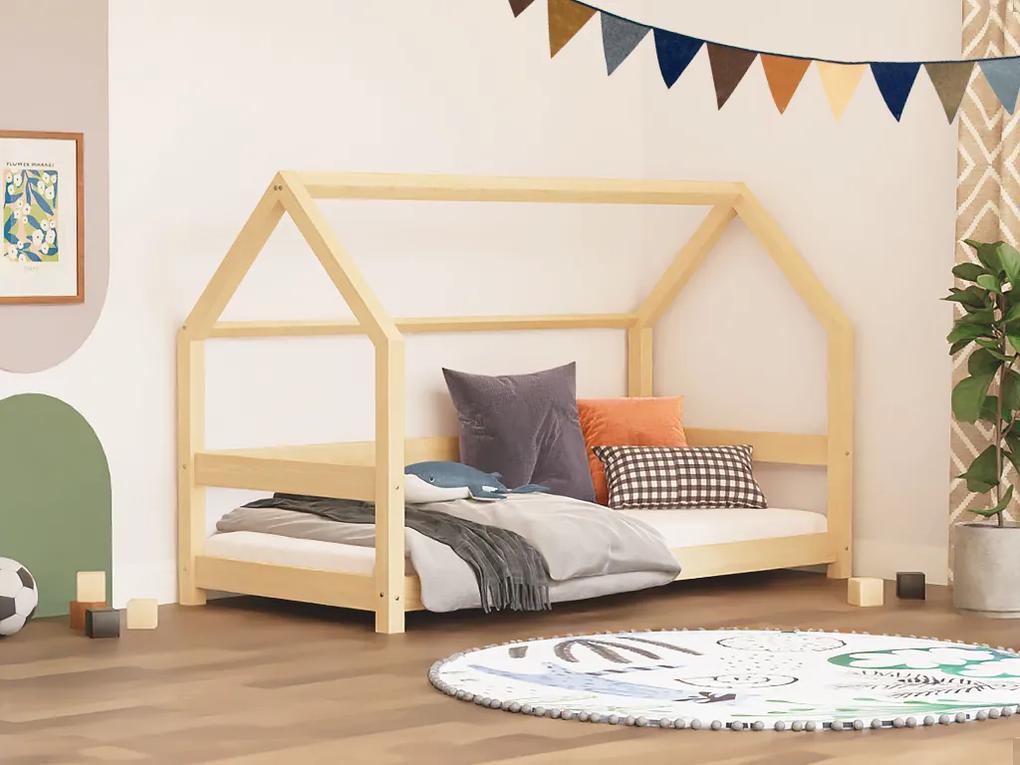 Benlemi Dětská postel domeček TERY se zábranou Zvolte barvu: Béžová, Zvolte rozměr: 120x190 cm, Zvolte zábranu: S jednou zábranou