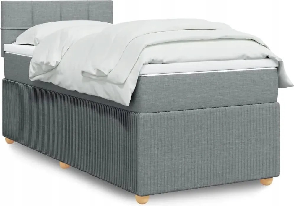 Box Spring Postel S Matrací Textil Světle Šedá Blok se čtverci 90 x 200 c