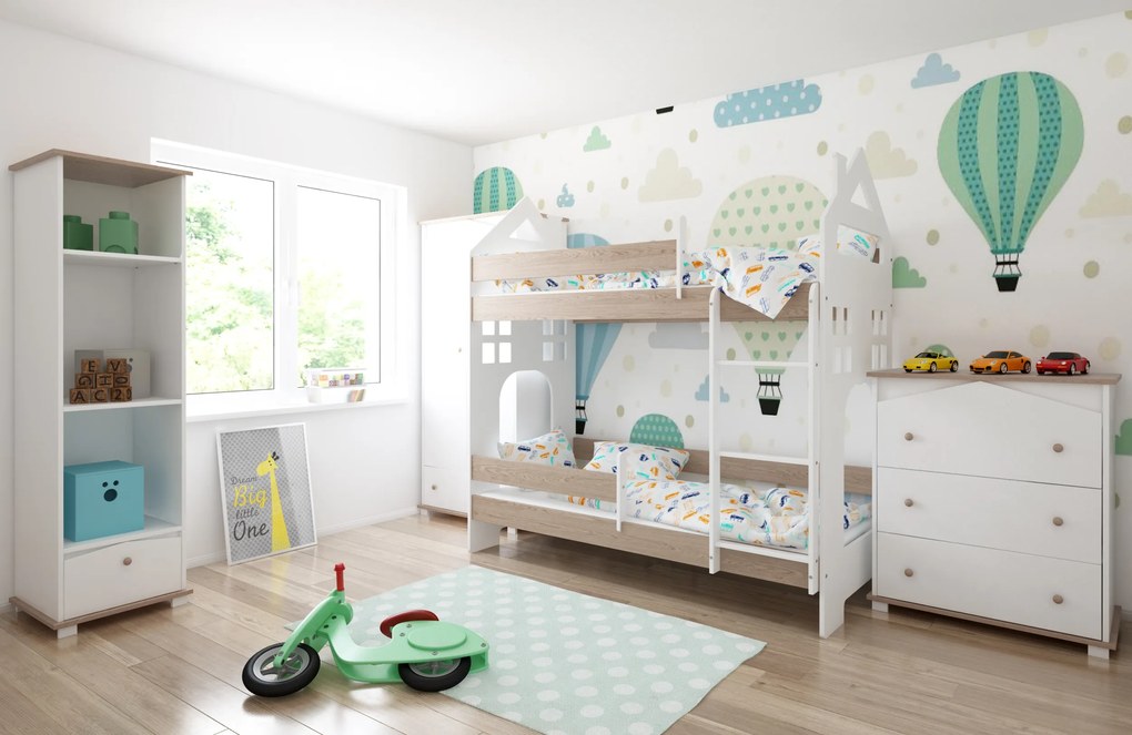 BabyBeds Dětská patrová postel DOMEK II 180x80 Barevné provedení: Bílá, Úložný prostor: Ne, bez úložného prostoru