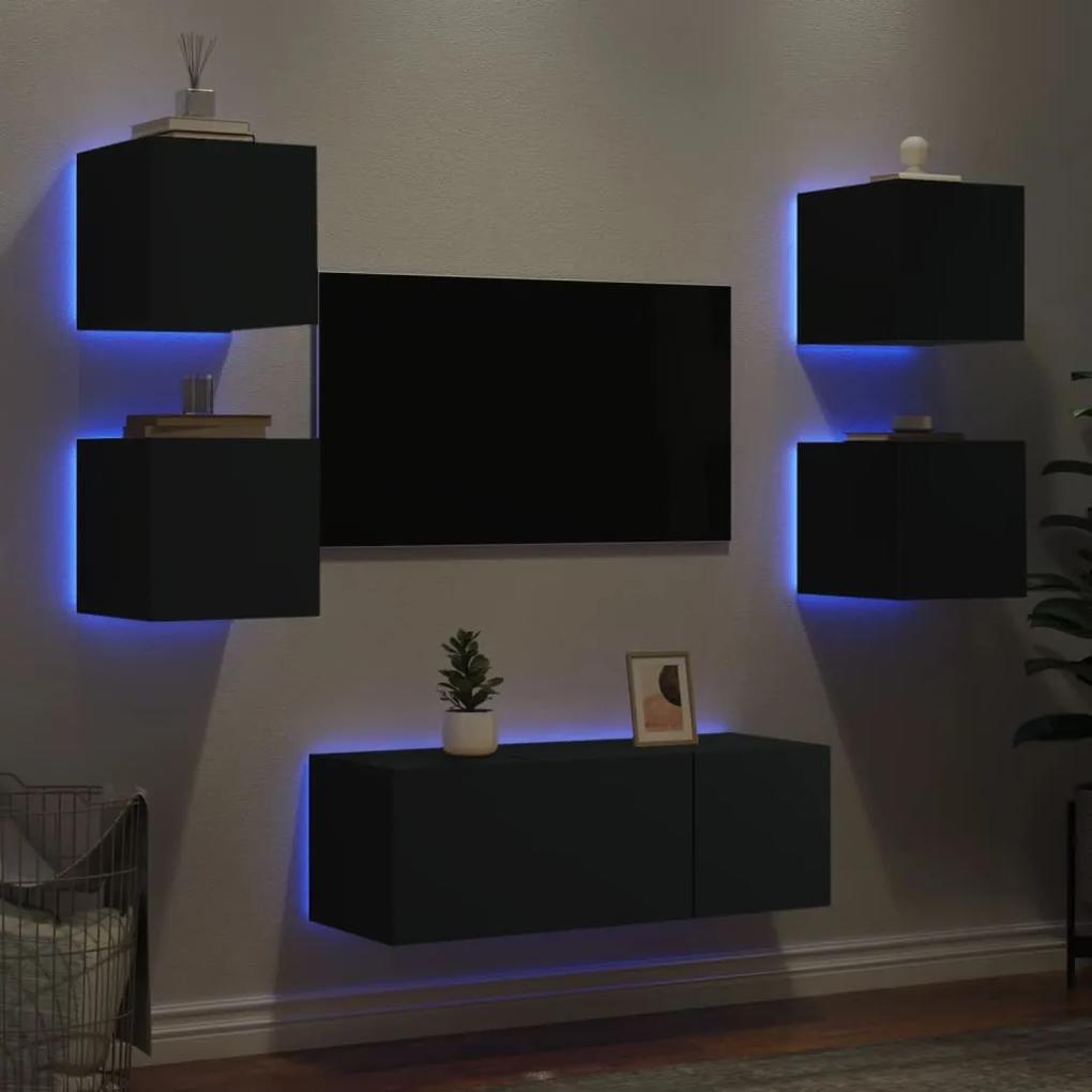 6dílná obývací stěna s LED osvětlením černá kompozitní dřevo - Default Title