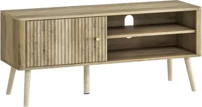 HOMCOM TV komoda 115 x 35 x 49 cm, dub – do 55 palců, otevřené a uzavřené přihrádky, nastavitelná přihrádka