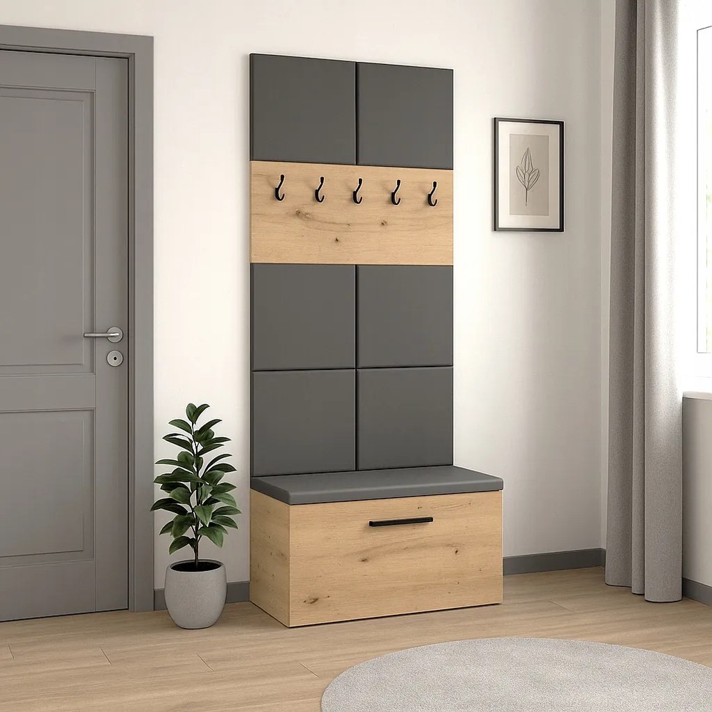 Šatní skříň se sedákem, panely, věšák, botník, do předsíně
