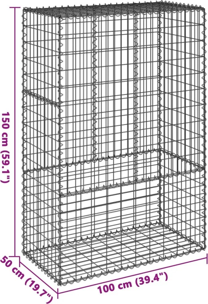 Gabionový koš s víkem 100 x 50 x 150 cm pozinkované železo 3295154