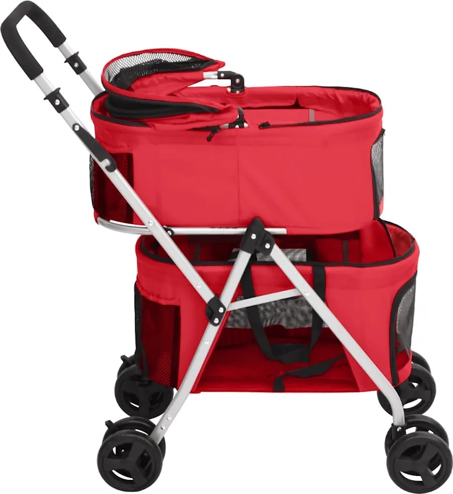2patrový skládací kočárek pro psa červený 83x48x97 cm oxford 172206