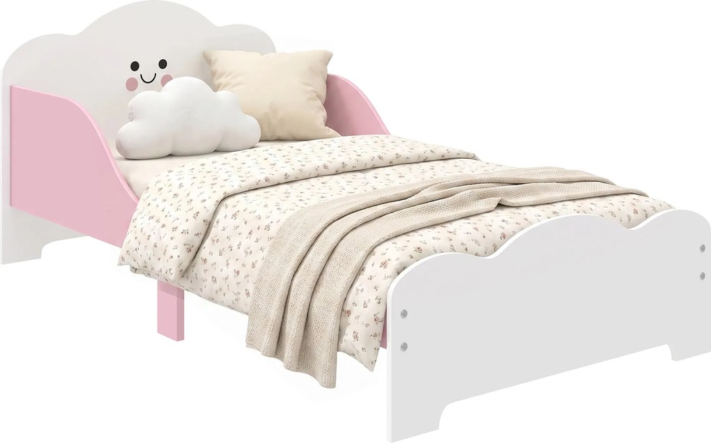 AIYAPLAY dětská postel 140 × 70 cm s ochrannými bočnicemi a laťkovým roštem, růžová – bez matrace | Aosom