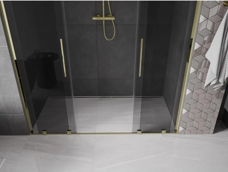 Mexen Velar L Duo, posuvné sprchové dveře do otvoru 200 cm, 8mm šedé sklo, zlatá lesklá, 871-200-003-42-50
