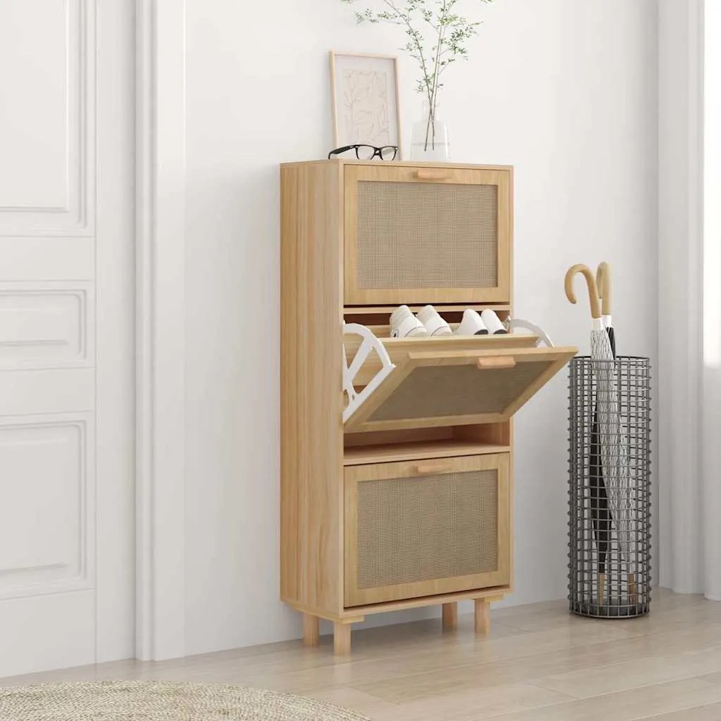 Botník Hnědý 52 X 25 X Kompozitní Dřevo A Přírodní Ratan Hnědá
