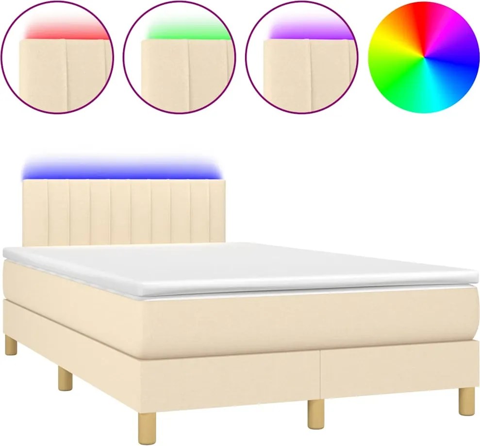 Box spring postel s matrací a LED krémová 120x190 cm textil 3270107