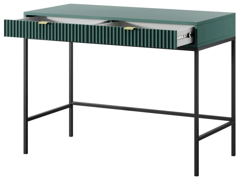 PIASKI Psací stůl - NOVA T104, tmavě zelená Nožky: černé, Barva úchytky: zlatá