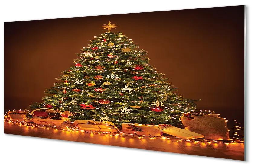 akrylový obraz Vánoční osvětlení dekorace dárky 100x50 cm
