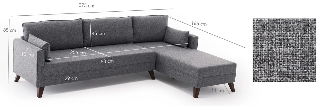 Hanah Home Designová pohovka BELLA šedá pravá 275 cm 825BLC1502